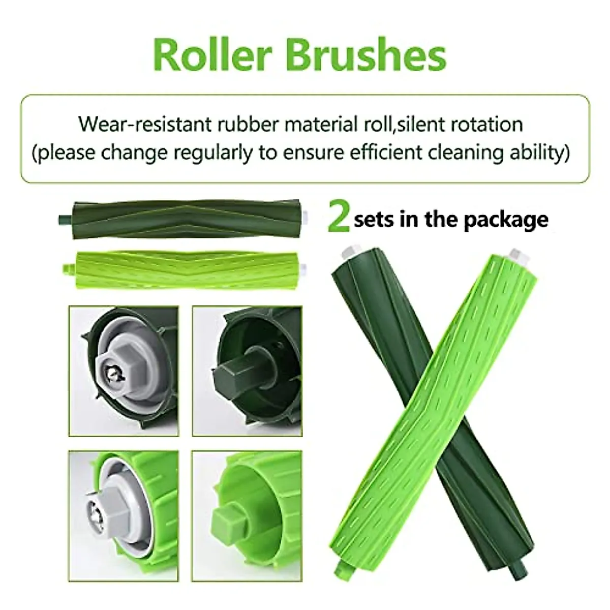 2 Set of Rubber Roller Brushes Replacement Parts for iRobot Roomba E & I & J Series J7 J7+ i7 i7+ i3 i4 i6 i6+ i8 i8+Plus E5 E6 E7 Vacuum Cleaner Accessories
