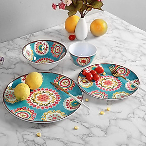 Yinshine 16pcs Melamine Dinnerware Set for 4, Outdoor and Indoor Dinner Dishes Set for Everyday Use, Break-resistant, Turquoise