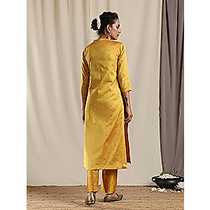 Indian Kurti for Womens With Pant | Art Silk Woven Kurta Kurtis Dress For Women Tops Tunic Yellow