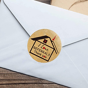 I Love Referrals Stickers House Shaped Thank You Labels 1.5" Kraft Real Estate House Stickers Agents and Sales Supplies Realtor Supplies, Salon, Small Business Mailer Seal Stickers 500 Pcs