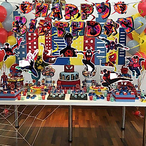 Spider Miles Birthday Decorations Spider Miles Party Swirl Hanging Swirls Whirl Streamers with Banner Party Decor for Boys Kids Girls Across Spider-Verse Party Decorations