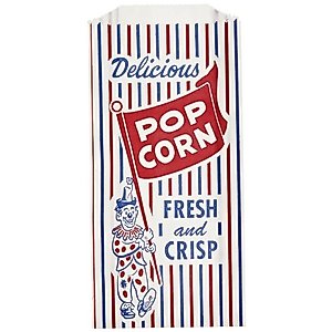Bagcraft Pinch-Bottom Paper Popcorn Bag, 4 x 1.5 x 8, Blue/Red/White, Paper, 1,000/Carton