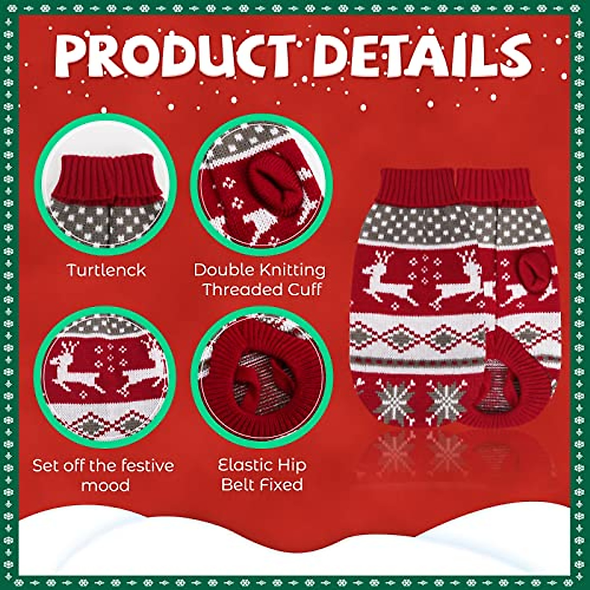 BWOGUE 2 Packs Cat Christmas Sweater Christmas Dog Sweaters Pet Cat Winter Knitwear Warm Clothes Pet Reindeer Snowflake Merry Christmas Pet Sweaters for Kittys and Small Dogs