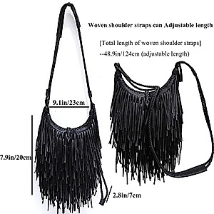 Downupdown Women Fringed Purse Handbags Vegan Leather Crossbody Bag Vintage & Stylish Tassel Shoulder Bag Satchel Tote Hobo Bag for Girl-Brown