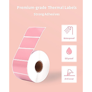 Phomemo Pink Direct Thermal Labels for Label Printer, Perforated Barcode Address Thank You Labels, Compatible with Rollo, iDPRT, Zebra Desktop Printers - 2.25" X 1.25”,1000/Roll