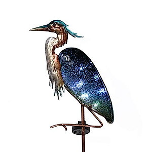 TERESA'S COLLECTIONS Garden Decor for Outside Blue Heron Solar Lights, 42 Inch Glass Lawn Ornaments with Outdoor Lights Decorative Stake, Landscape Pathway Yard Art for Patio Decorations