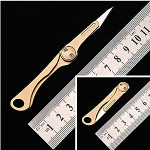 SZHOWORLD Brass Mini Folding knife Utility Knife with 10 Extra Replaceable Blades, Ultra Compact, Lightweight and Portable