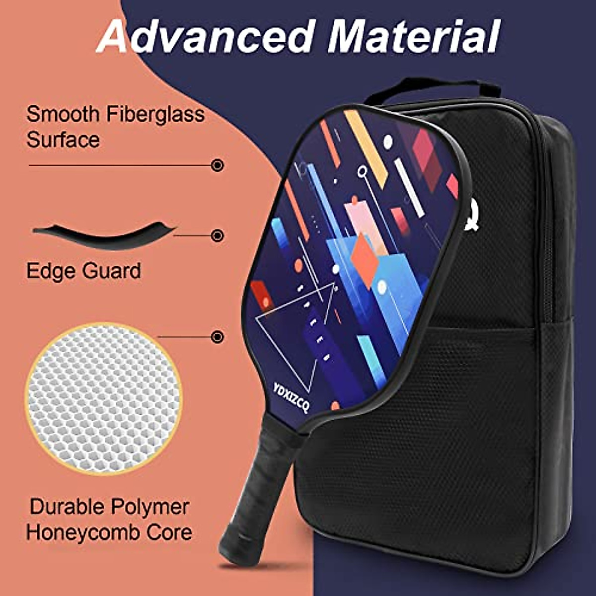 YDXIZCQ Pickleball Paddles,Fiberglass Surface Pickleball Paddles Set of 4,5 Orange Indoor Balls,4 Yellow Outdoor Balls,4 Replacement Soft Grips,1 Carrying Bag,Pickleball Paddle Gifts for Men Women