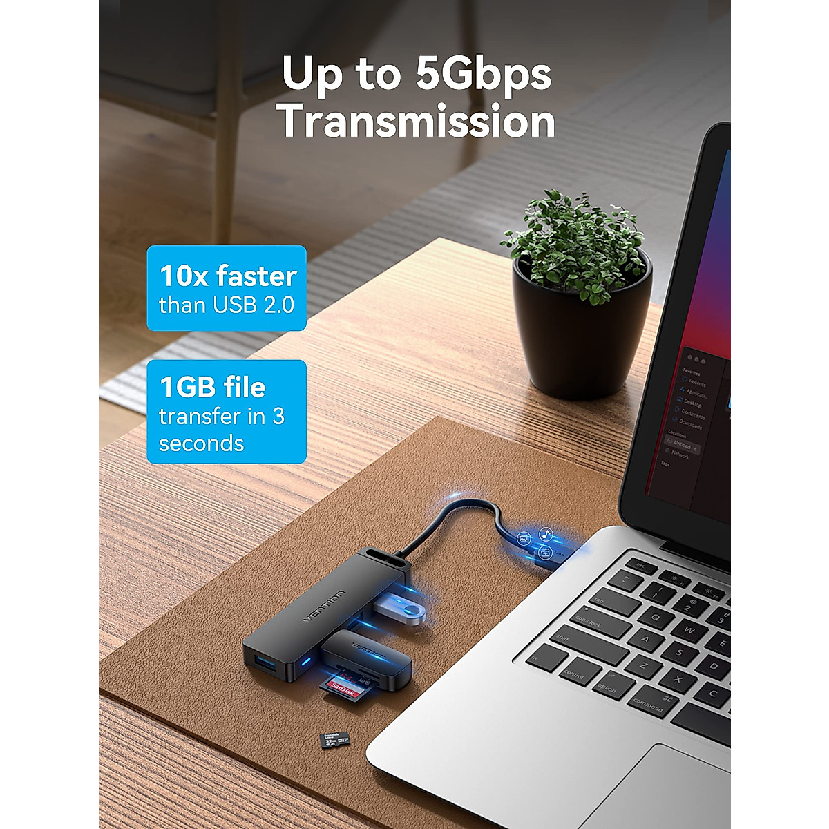 VENTION USB Hub - Multi USB Port Splitter Ultra-Slim Multiport USB 3.0 Hub Adapter Fast Data Transfer for Laptop, MacBook, Printer, PS4, PC, Flash Drive, Mobile HDD (0.5FT/0.15M)