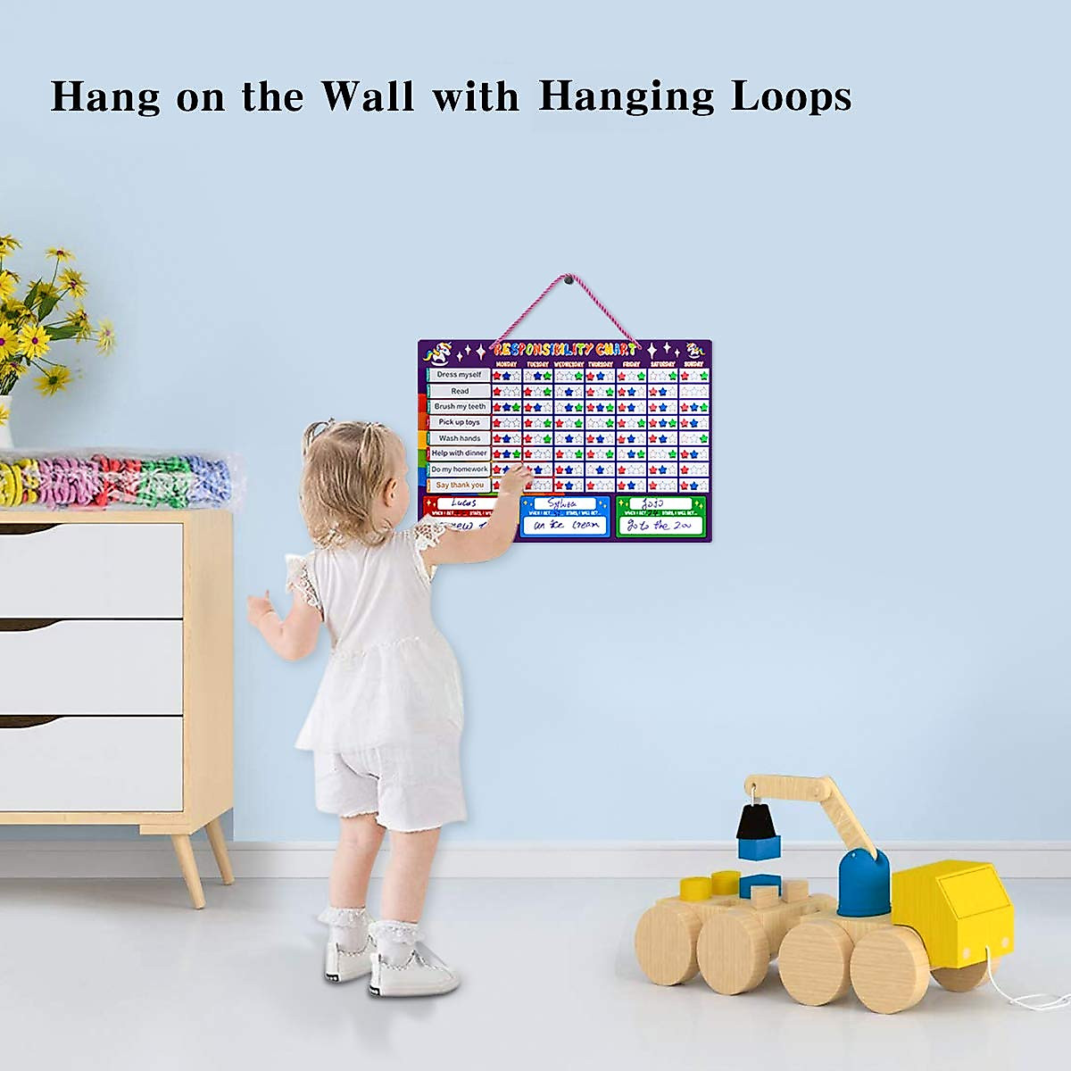 Chore Chart for Kids, USFY Strong Magnetic Dry Erase Responsibility Chart for Multiple Kids, Good Behavior Reward Chart for Wall or Refrigerator at Home(Purple)