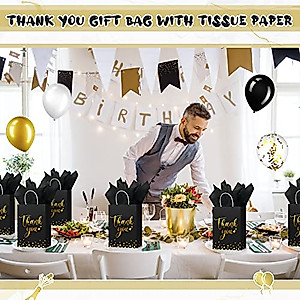 30 Pcs Thank You Gift Bags with Tissue Paper Gold Thank You Wedding Bags with Handle for Business, Shopping, Wedding, Baby Shower, Party Favors (Black Style)