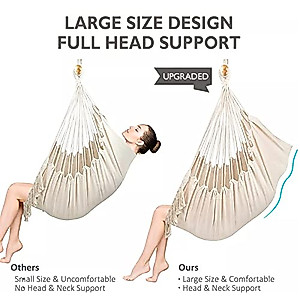 Large Hammock Chair Swing, Adults Hanging Swing Rope Hammock for Outside Indoor Bedroom - 2 Cotton Cushions Included - Large Swing Chair for White Hammock Swing Chair Hammock Swing Chair