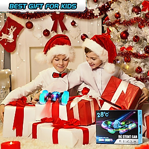 Remote Control Car Toys for Ages 8-12, 2.4Ghz RC Car with Headlights Wheel Lights, Off Road 4WD Rechargeable RC Stunt Car, RC Cars Toys Birthday for Kids Boys Girls (Blue)