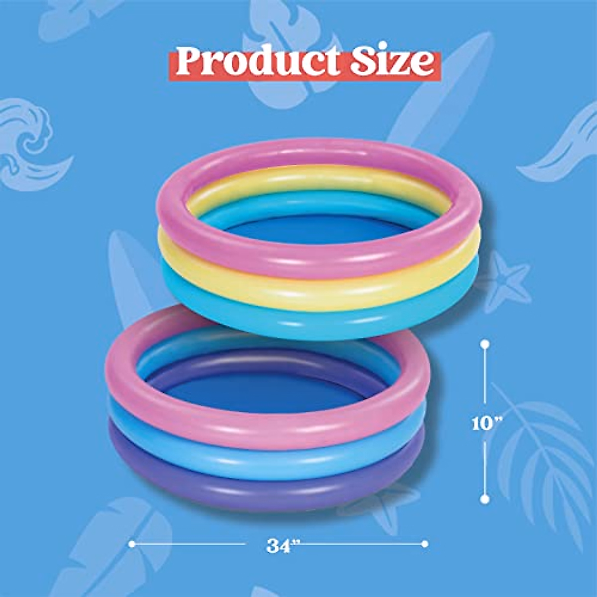 2 Packs 34'' Multicolor Inflatable Kiddie Pools, Baby Swimming Pool Set, Seasonal Merriment for Kids Water Pool Pit Ball Pool Indoor&Outdoor (34’’ x 10’’)