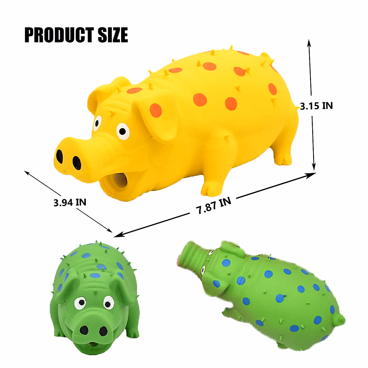 HCHYEY Pig Squeaky Dog Toy, 2 PCS Interactive Rubber Dog Chew Toy - Durable Latex Spot Grunting Pig Toys That Oink for Small Medium Large Dogs (Yellow, Green)