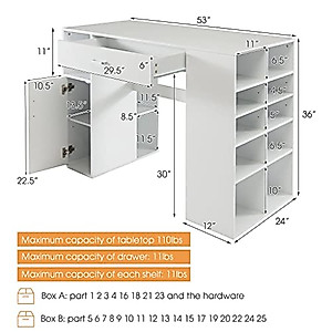 MJWDP Counter Height Sewing Craft Desk Computer Desk with Adjustable Shelves and Drawers