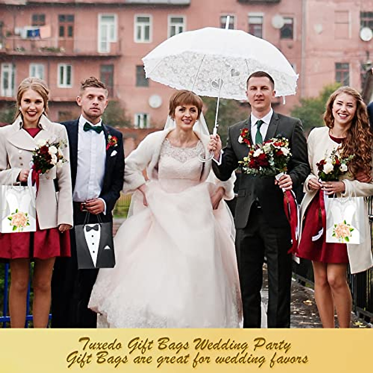 24 Pcs Wedding Party Gift Bags Bridesmaid Gift Bags Tuxedo Groomsmen Gift Bag Set Gift Wrap Bags for Wedding Groomsman Bridesmaid, Bachelor Bridal Shower Party Favors, 3.1 x 7.5 x 9 Inch