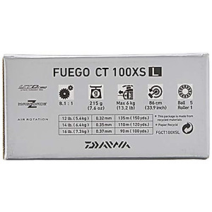 Daiwa Fuego Left Hand- CT Baitcasting Reel FGCT100XSL, Black/Red