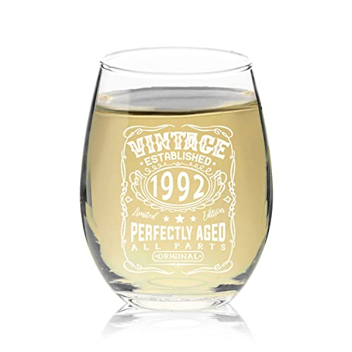 Veracco Vintage Established 1992 Perfectly Aged Stemless Wine Glass 30th Birthday Gift For Him Her Dirty Thirty
