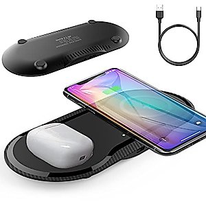2 in 1 30W Fast Wireless Charger, Wireless Charging Pad, Dual 15W Wireless Charging Station for Samsung iPhone AirPods Type C Cable Included, Black