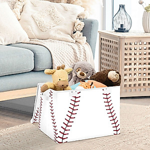 WELLDAY Baseball Grain Storage Baskets Foldable Cube Storage Bin with Lids and Handle, 16.5x12.6x11.8 In Storage Boxes for Toys, Shelves, Closet, Bedroom, Nursery