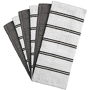 Kitchen Hand Towels 16"x 28" | Grey Popcorn Gird Design | Kitchen Towel Set | Soft, Highly Absorbent with Hanging Loop | Natural Ring Spun Cotton Kitchen Towel | Large Tea Towel Set | 380 GSM - 6 Pack