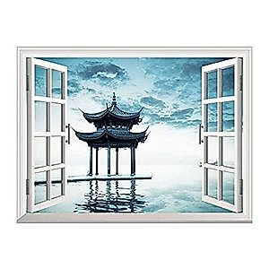 wall26 Removable Wall Sticker/Wall Mural - Spa Stones in Garden with Flow Water | Creative Window View Home Decor/Wall Decor - 24"x32"