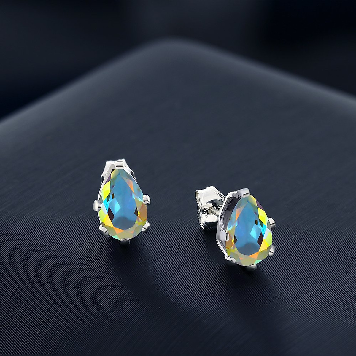 Gem Stone King 925 Sterling Silver Mercury Mist Mystic Topaz 6-Prong Stud Earrings For Women (2.00 Cttw, Pear Shape 8X5MM)