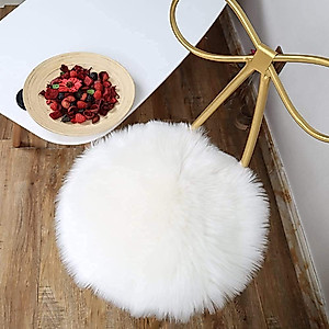 LOCHAS Super Soft Round Seat Cushion Faux Fur Sheepskin Chair Cover Pad Plush Rugs for Living Bedroom Sofa Couch, 18''x18'' White