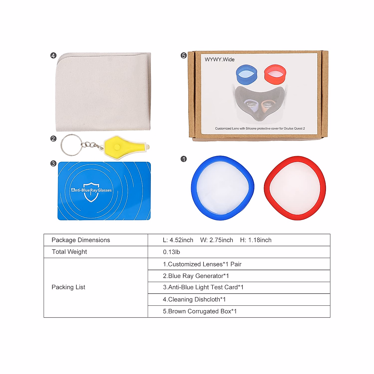 Customized Myopia Lenses Insert Compatible with Meta/Oculus Quest 2, Blue Light Blocking Lens with Silicone Protective Cover, Easy to Install & Remove, Anti-Fog Anti-Glare(Two Lenses, SPH:-4.75)