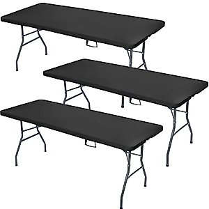 3 Pieces Spandex Tablecloth Stretch Fitted Tablecloth Polyester Fitted Picnic Table Cover Washable Folding Table Cover Rectangle Tablecloth with Elastic for Picnic Party(Black,72 x 30 x 30 Inch)