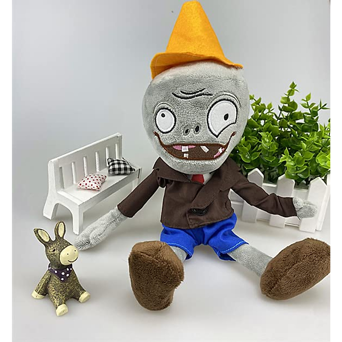 Suyudian 12" 1 PCS PVZ Plant and Zombies Plush Brown Coat Toys Stuffed Soft Doll Roadblock Conehead Zombie New
