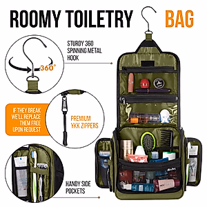 Travel Toiletry Bag for Men and Women - Large Hanging Toiletry Organizer - Waterproof Hygiene Bag with Metal XXL Swivel Hook, with YKK Zippers and 19 Compartments for Toiletries, Makeup, Cosmetics