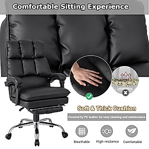 TOMANOR Office Chair with Foot Rest, Reclining Executive Office Chair PU Leather Home Office Desk Chair Comfy Managerial Computer Desk Task Chair Padded Armrests