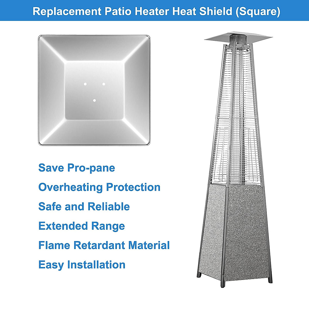 Top Hill Upgtaded Aluminum Patio Heater Reflector Shield (Square), 4 Sided Outdoor Heater Replacement Parts w/3 Pre-Drilled Holes, Universal Propane Patio Heater Parts for Energy Saving(18.5” x 18.5”)