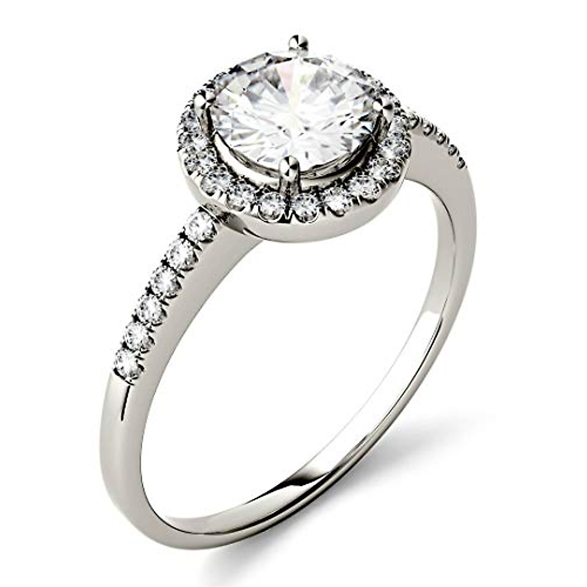 Charles & Colvard Created Moissanite 6.5mm Round Cut Engagement Ring for Women | 1.3 cttw DEW | Lab Grown | Solid 14K White Gold with Rhodium | Size 6