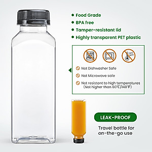 24 PACK, 12 OZ Reusable Plastic Juice Bottles with Caps, Plus 24 Labels & 2 Silicone Funnels - Clear Juicing Bottles for Juice, Smoothies, Ginger, Tea, Coffee - Food Grade & Leakproof Travel Bottles