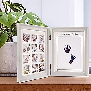 Hiverst Baby Keepsake Frame Kit, Shatterproof Baby First Year Frame in Delicate Package- Ideal Personalized Newborn Baby for Baby Shower, with Ink Pad Stamp & Stencil, 14.5" x 8.5"