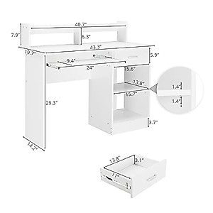 Karl home Computer Desk Study Writing Desk, Wooden Home Office Workstation PC Laptop Table with Drawer Shelf Keyboard Tray, White
