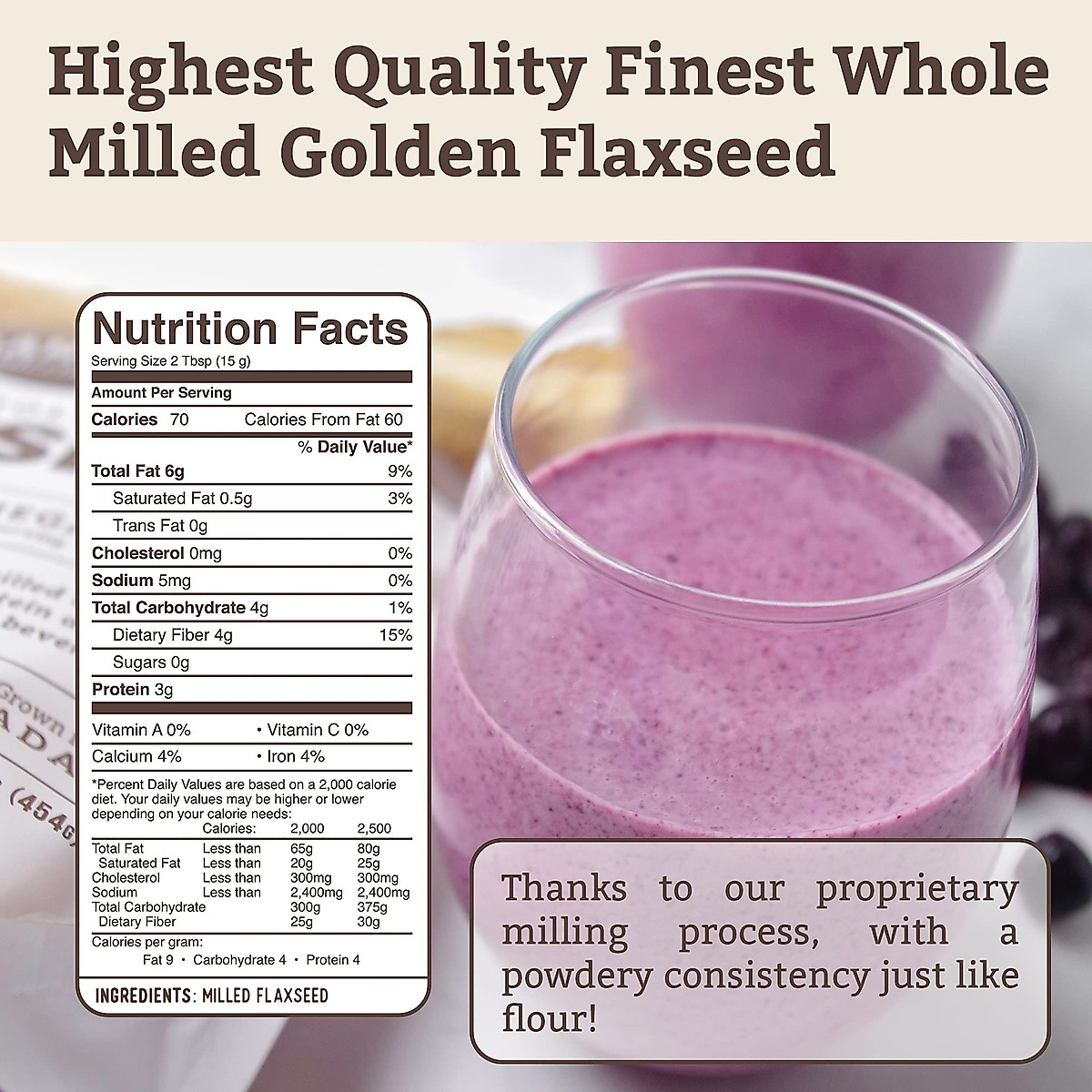 Ground Flax Seed | Manitoba Milling Co | One 1lb Bag | Smooth Milled Flaxseed Fiber with Protein, Omega 3 | Gluten Free, Non-GMO Gourmet Milled Flaxseed for Muffins, Yogurt, Smoothies