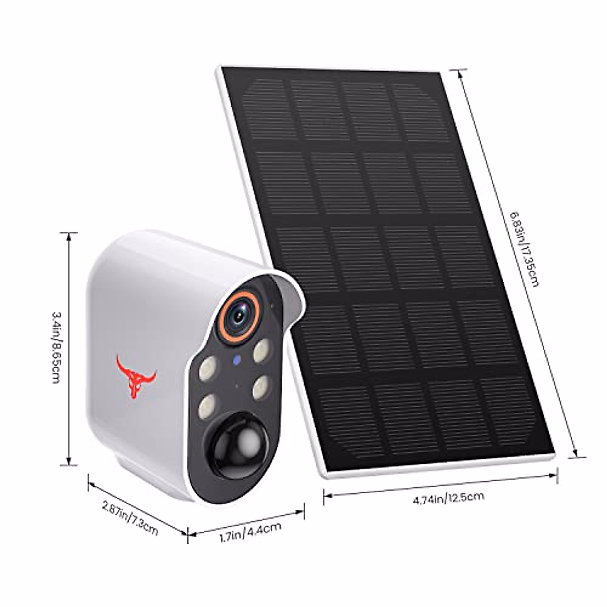 EKEN Solar Security Camera Wireless 1080P Surveillance Outdoor WiFi Bullet cam with 4 Spotlights, Color Night Vision, 2-Way Audio, PIR Motion Detection, Cloud Storage, Smart AI Human Detection