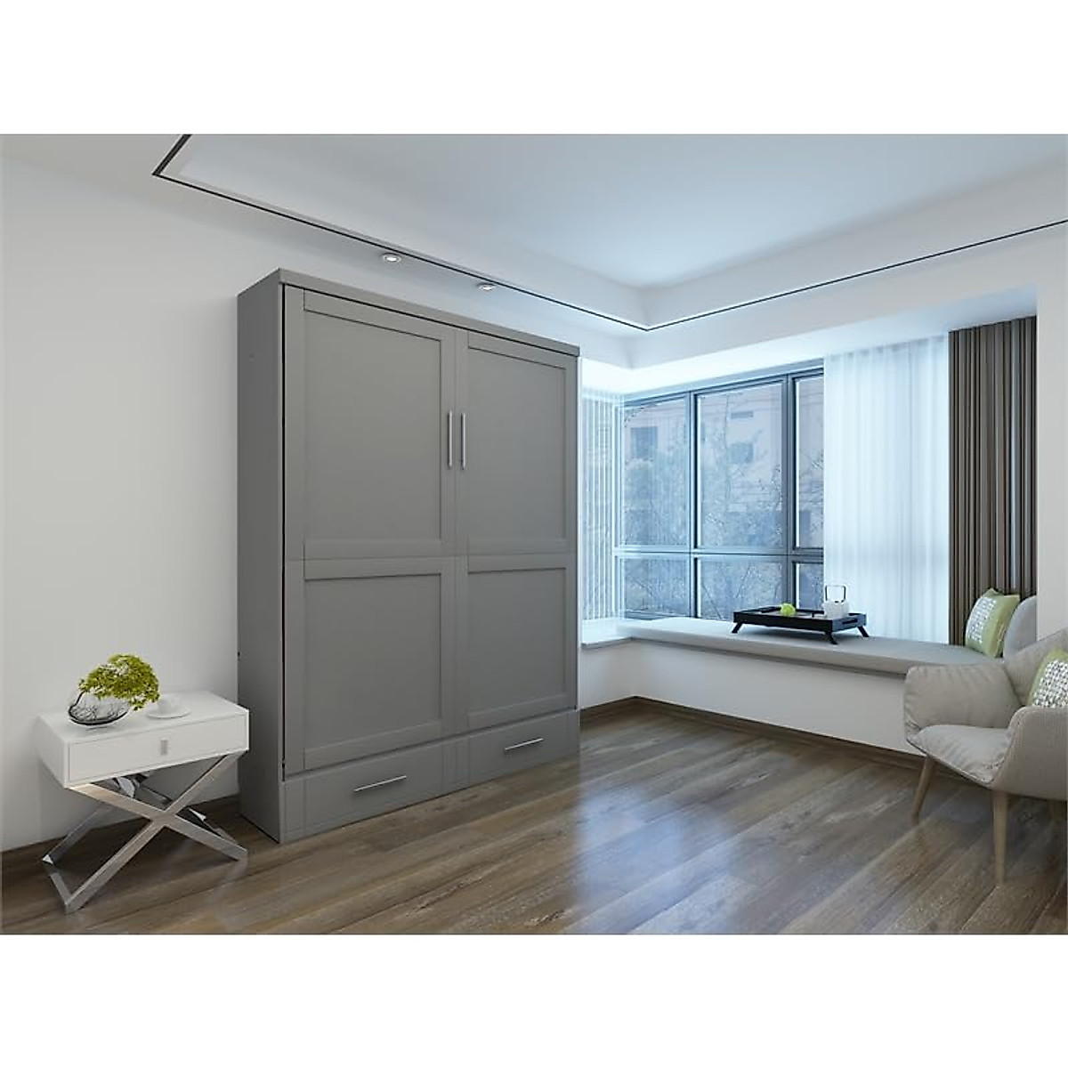 RoomAndLoft Brentwood Queen Contemporary Solid Wood Murphy Wall Bed in Gray