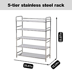 susunnus Stainless Steel Storage Shelf Free Standing Shelf Units Narrow Shoe Rack Slim 5 Tier Shoes Organizer for Entryway, Hallway, Closet, Kitchen, Bathroom (Sliver)