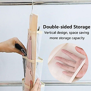 Oniapro 2 Pack Hanging Shelves Closet Organizer, Bra Underwear Storage Bag with Metal Hanger, Dual Sided Wall Shelf Wardrobe Mesh Pockets (Beige)