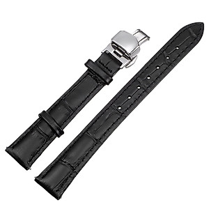 uxcell Black Leather Watch Band 15mm Quick Release Deployment Buckle Cowhide Watch Strap for Men and Women