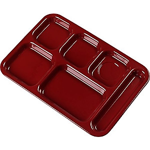 Carlisle FoodService Products Right Hand 6-Compartment Melamine Tray 14.5" x 10" - Dark Cranberry (Pack of 12)