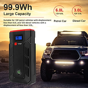 Car Jump Starter, Portable Car Battery Charger Jump Starter, 1000A 27000mAh for up to 6-Liter Gasoline and 3-Liter Diesel Engines with Smart Charging Port, Compass and LED Light