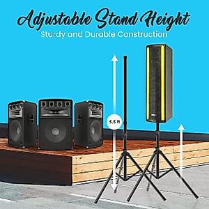 Pyle Portable Bluetooth PA Speaker System - 3-Way Active & Passive Outdoor Bluetooth Speaker Portable PA System w/ Microphone In, Party Lights, FM Radio - Tripod, Remote - Pyle PS65ACT,Black