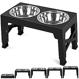 Niubya Elevated Stainless Steel Dog Food Bowls , Adjusts to 5 Heights (3.15", 8.66", 9.84",11.02", 12.2") for Small Medium and Large Dogs, Black