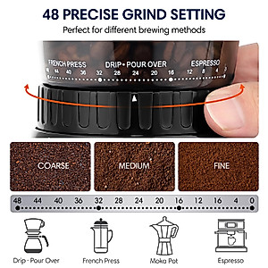 Conical Burr Coffee Grinder, Anti-static Electric Coffee Bean Grinder with 48 Grind Settings, Large Touchscreen Automatic Espresso Grinder for Espresso, Drip Coffee and French Press, Gift for Friend
